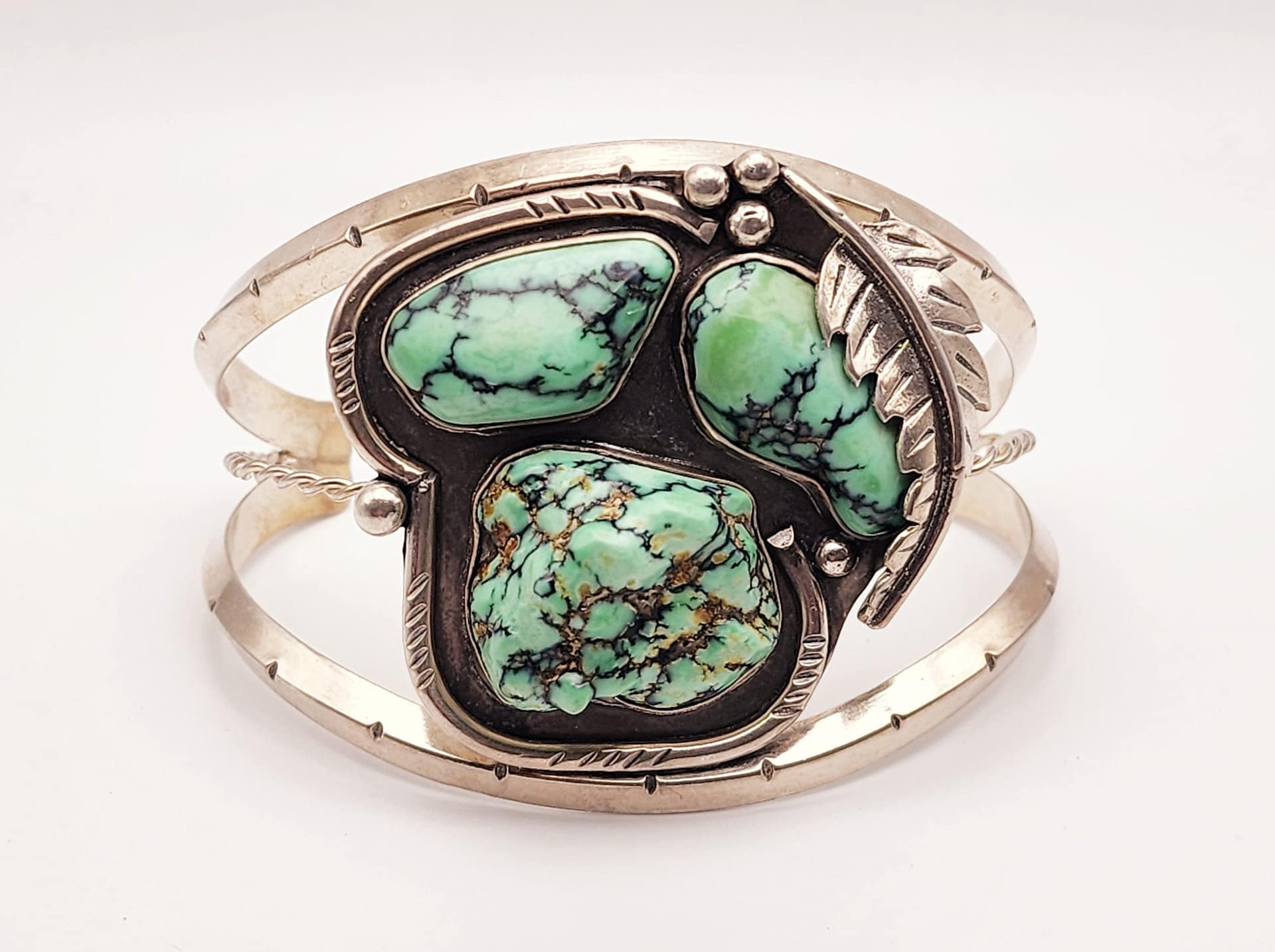 Heavy sterling silver and genuine turquoise Native American/Navajo cuff bracelet by Ed Lovato Kewa